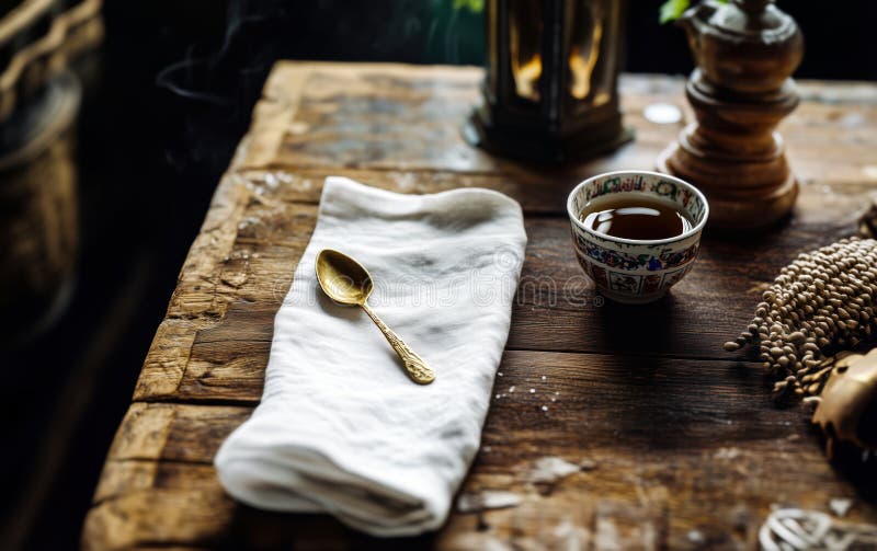 Arabic Tea and Lantern on Rustic Table Stock Illustration ...