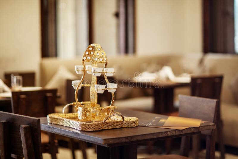 Arabic Tea Set is on a Tray on the Table in the Cafe Stock Image ...