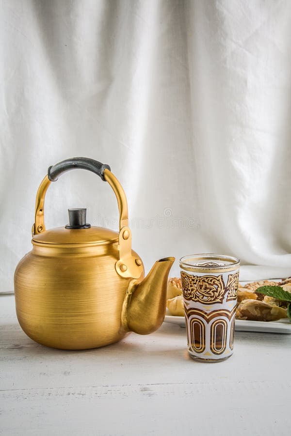 Arabic Teapot on White Wooden Table Stock Image - Image of closeup ...