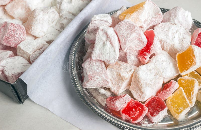 Lukum, Turkish Lokum White with Nuts, Sweet Confection, Stacked Stock ...