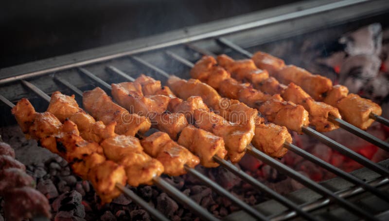 Shish Taouk - Chicken Shish Kebab on White Platter Stock Photo - Image ...