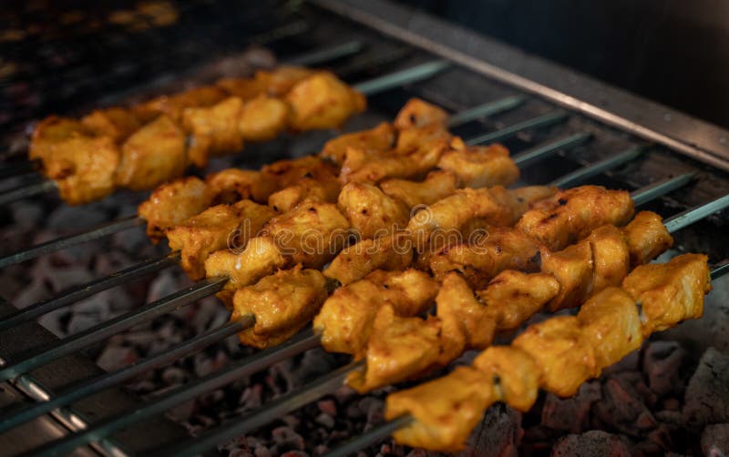 Shish Taouk - Chicken Shish Kebab on White Platter Stock Photo - Image ...