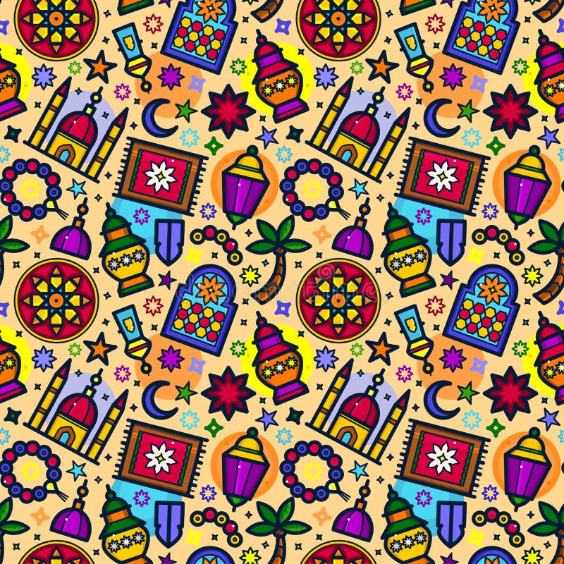 Arabic Vector Seamless Pattern Stock Vector - Illustration of moon ...