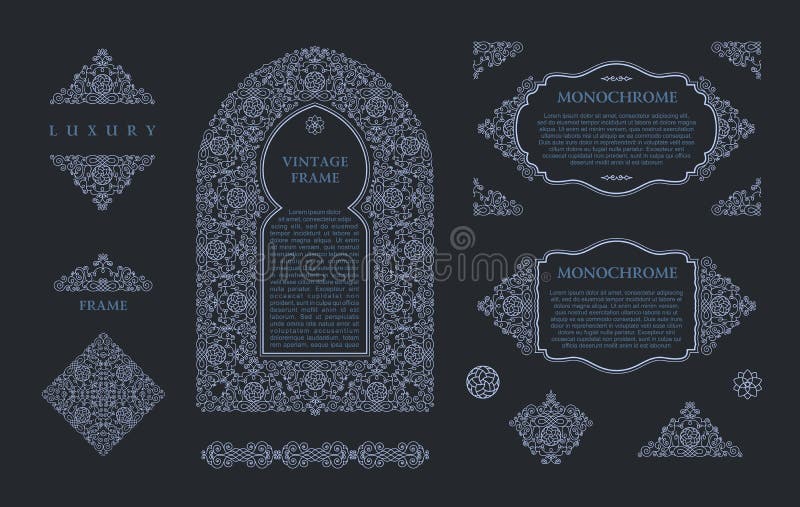 Arabic Vector Set of Frames Lines Art Design Templates. Muslim Black ...