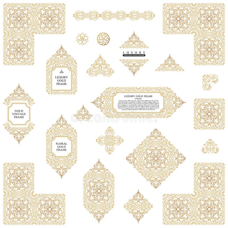 Arabic Vector Set of Frames Lines Art Design Templates. Muslim Gold ...