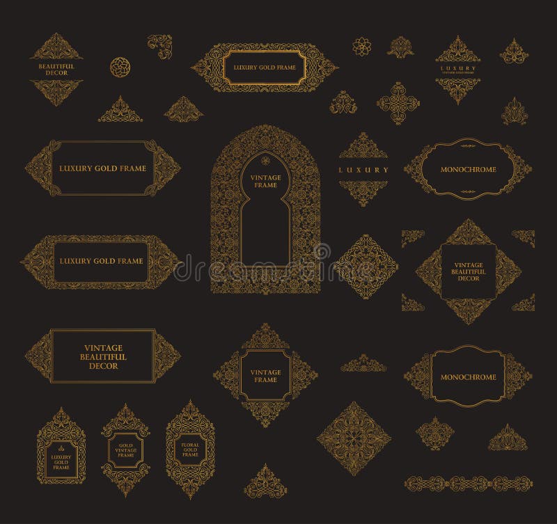 Arabic Vector Set of Frames Lines Art Design Templates. Muslim Gold ...