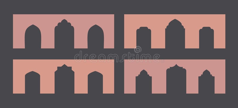 Arabic Wall with Window, Arc, Door, Gate Silhouette. Eastern Vector ...