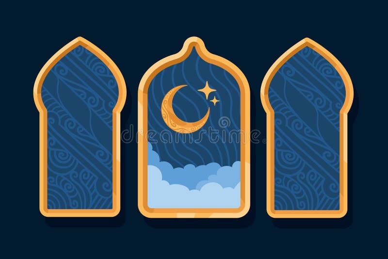Arabic Windows Frame with Moon Stock Vector - Illustration of emblem ...