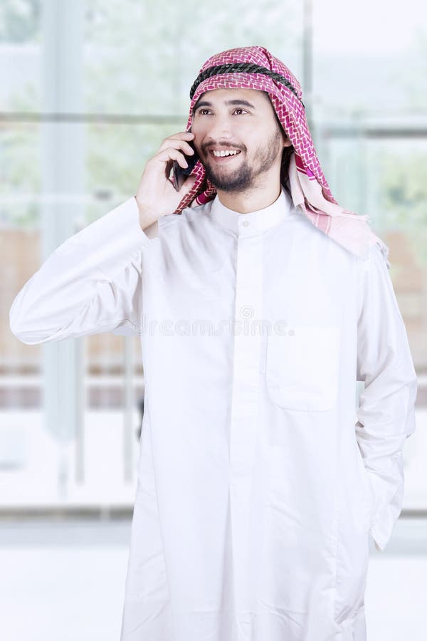 Arabic Worker Speaking on Cellphone in Office Stock Photo - Image of ...