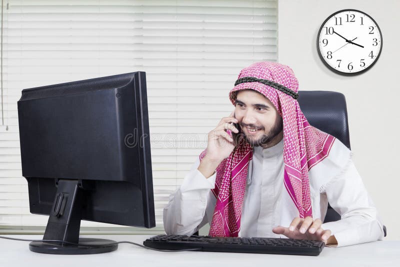 Arabic Worker Speaking on the Cellphone Stock Photo - Image of ...