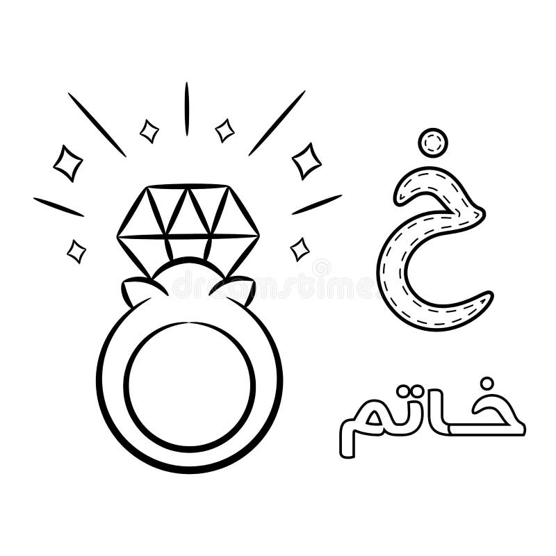 Arabic Worksheet Alphabet Letter Learning with a Ring Sketch Drawing ...