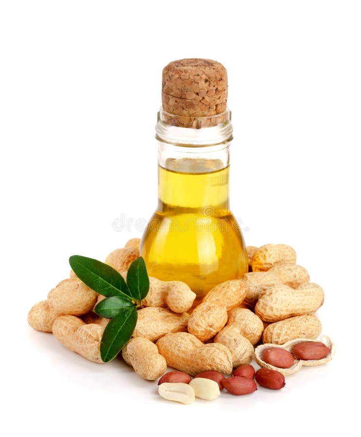 Arachideolie in Een Glasfles Met Pinda's in Zak Stock Afbeelding ...