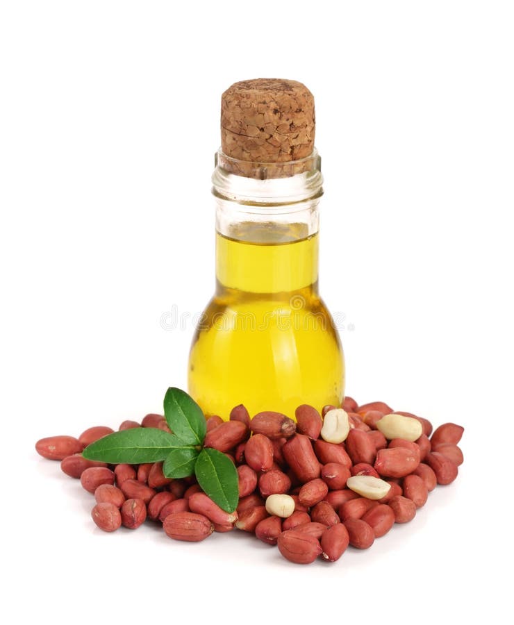 Arachideolie in Een Glasfles Met Pinda's in Zak Stock Afbeelding ...
