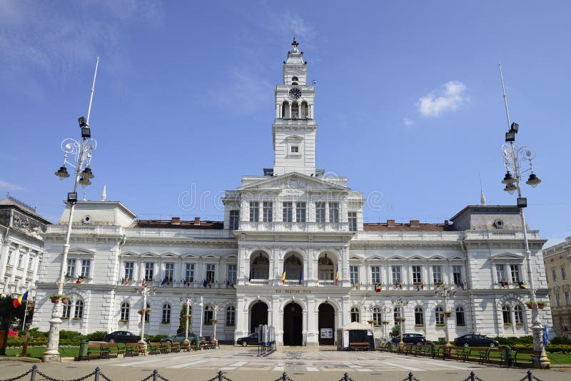 Town Hall - Arad - Romania stock photo. Image of flags - 159776