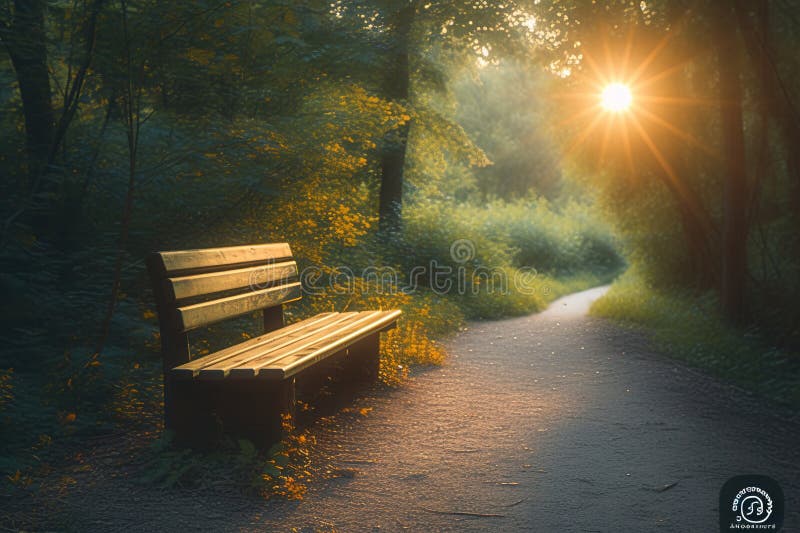 Arafed Bench on a Path in the Middle of a Forest Stock Illustration ...