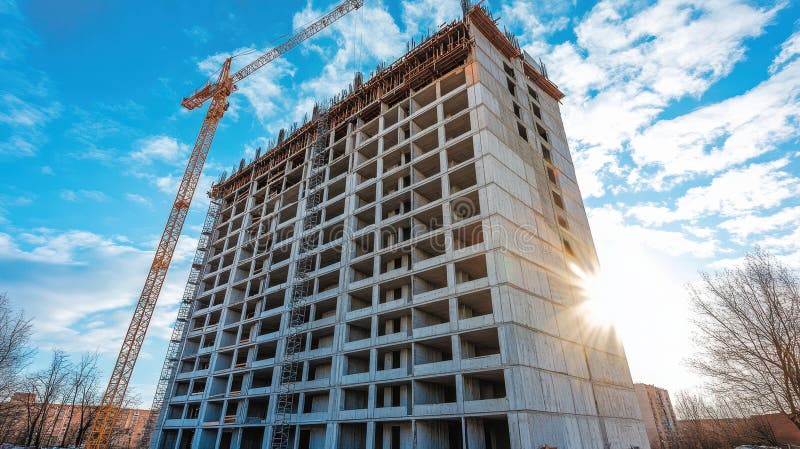 Arafed Building in the Construction Phase, Featuring a Crane Towering ...