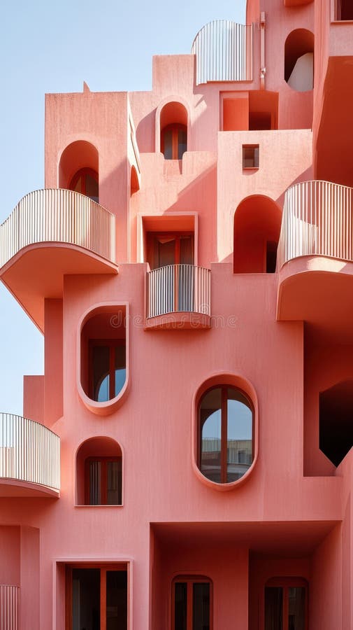 Arafed Building Featuring Multiple Balconies and a Distinctive Rooftop Design, Showcasing Modern ...