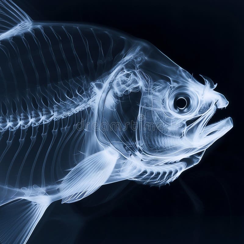 Arafed Fish Skeleton with a Black Background and a Blue Glow Stock ...