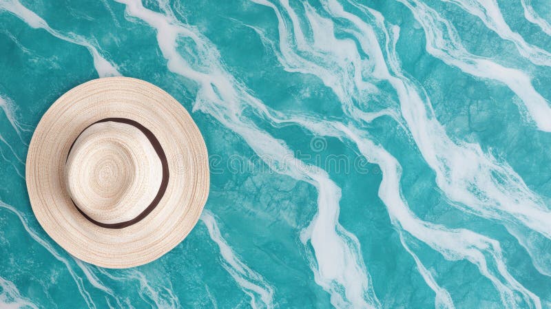 Arafed Hat Rests on a Blue Surface, Adorned with White Wave Patterns ...