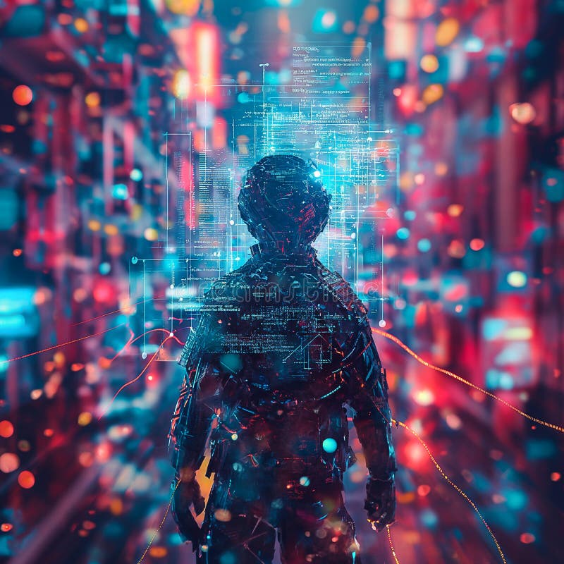 Arafed Image of a Man Standing in a City with a Futuristic Background ...