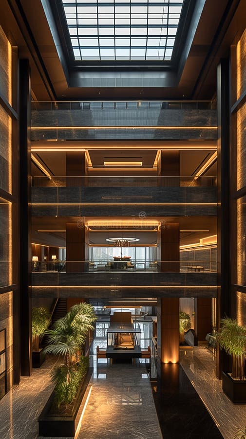 Arafed View of a Lobby with a Lot of Plants and a Car Stock ...