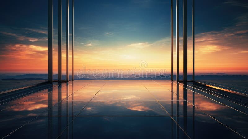 Arafed View of a Sunset through a Glass Wall with a Reflection Stock ...