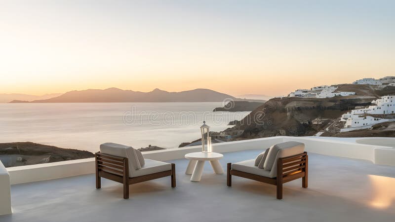 Arafed View of a Sunset Over a Sea and a Town, Cycladic! Sculptural ...