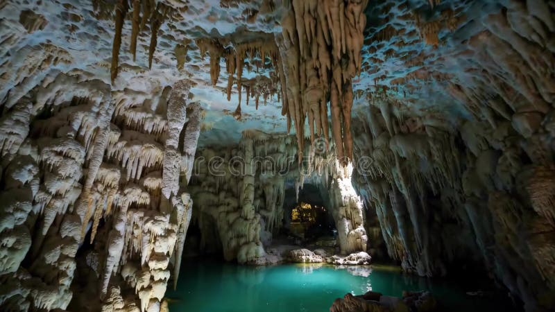 Stalactites and Pool Water in Underground Caves, Generative AI Stock ...