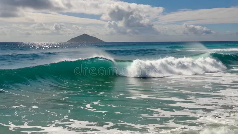 Ocean Waves with Distant Island Sights, Generative AI Stock Footage ...