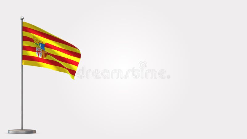 Aragon 3D Waving Flag Illustration on Flagpole. Stock Illustration ...
