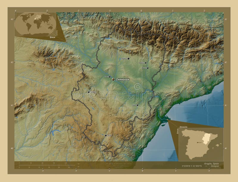 Aragon, Spain. Physical. Labelled Points of Cities Stock Illustration ...