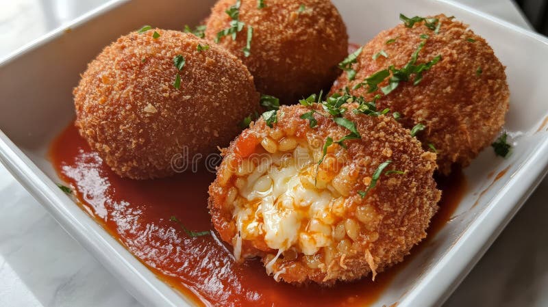 Arancini Balls with Tomato Sauce Stock Image - Image of tomato, square ...