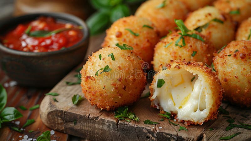 Of Arancini, Deep-fried Risotto Balls Stuffed with Mozzarella, Arranged ...