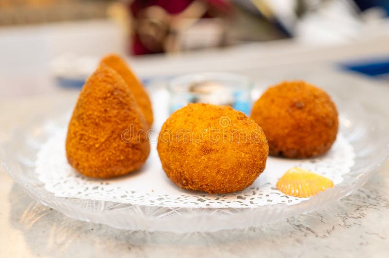 Fried Arancini Balls on a Glass Plate Stock Image - Image of cooled ...