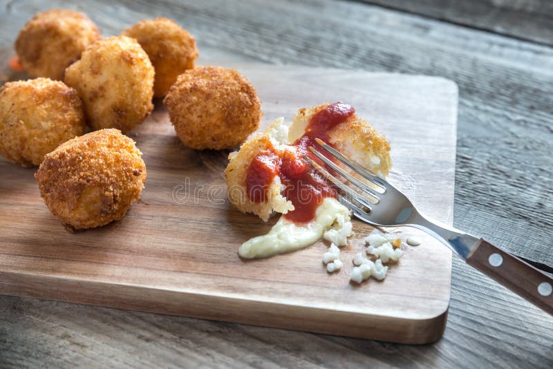Arancini - Rice Balls with Mozzarella Stock Image - Image of board ...