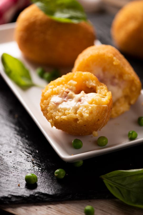 Arancini Rice and Meat Close Up Stock Photo - Image of board ...