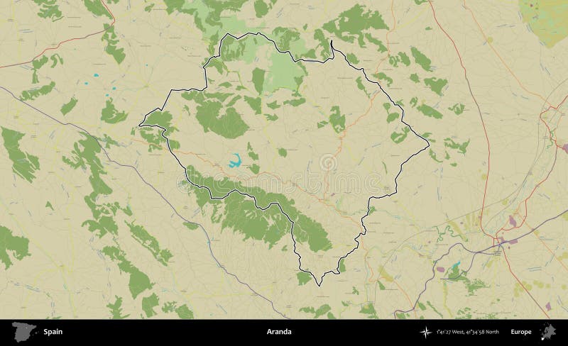 Aranda Outlined, Spain. Topographic Humanitarian Stock Illustration ...