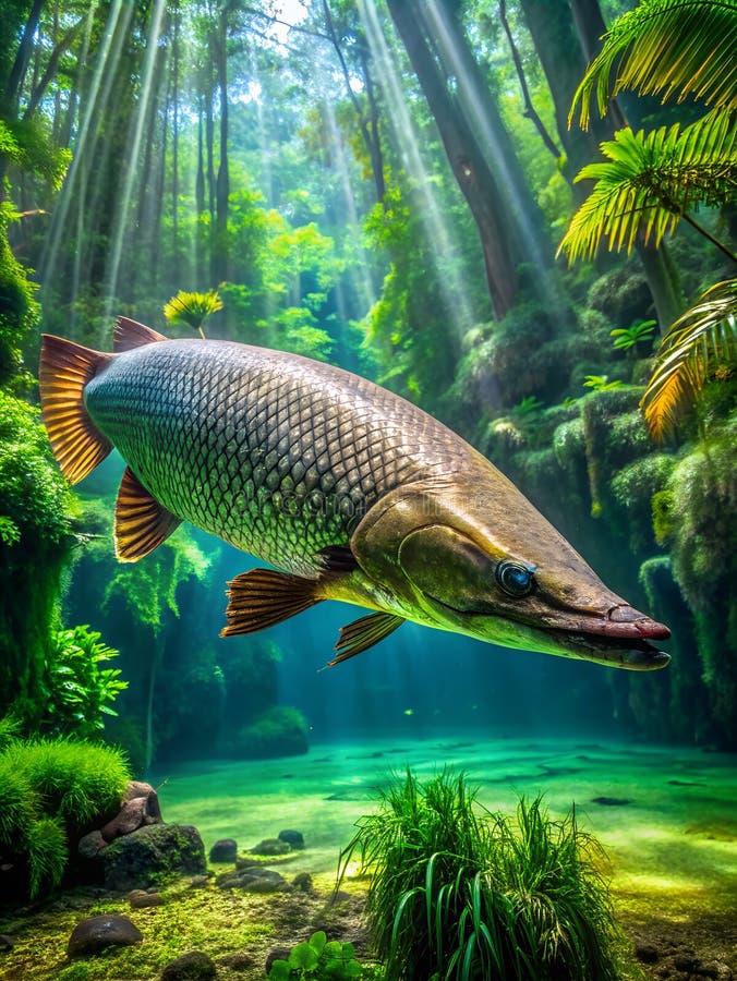 Arapaima Gigantic Fish Sits Forest Stock Illustration - Illustration of ...