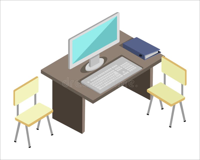 Arbeitsplatz Mit Computer-Vektor-Illustration Vektor Abbildung ...