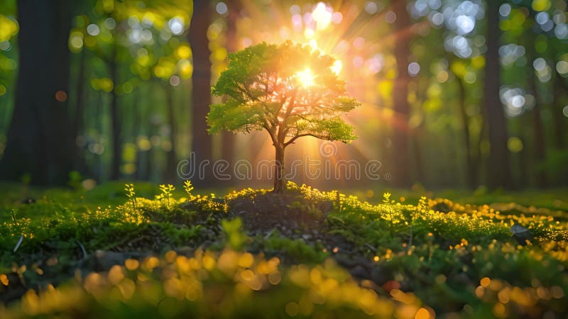Arbor Day Animation: Miniature Tree Planted, Forest Backdrop Stock ...