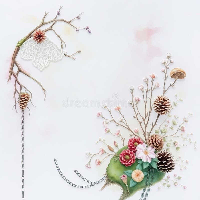 Arboreal Collage Featuring Plants and Organic Forest Materials Stock ...