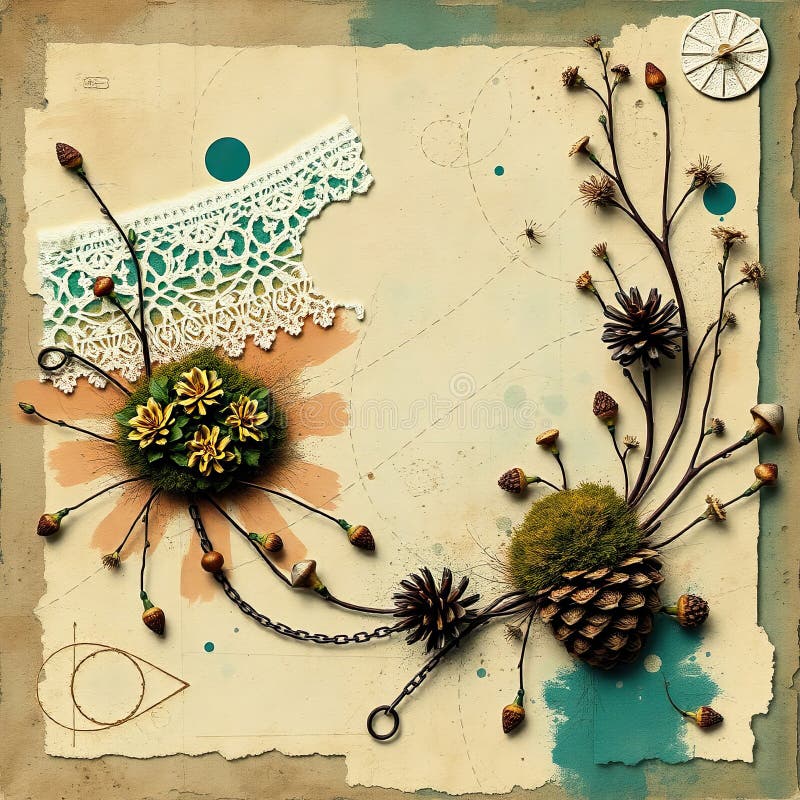 Arboreal Collage Featuring Plants and Organic Forest Materials Stock ...