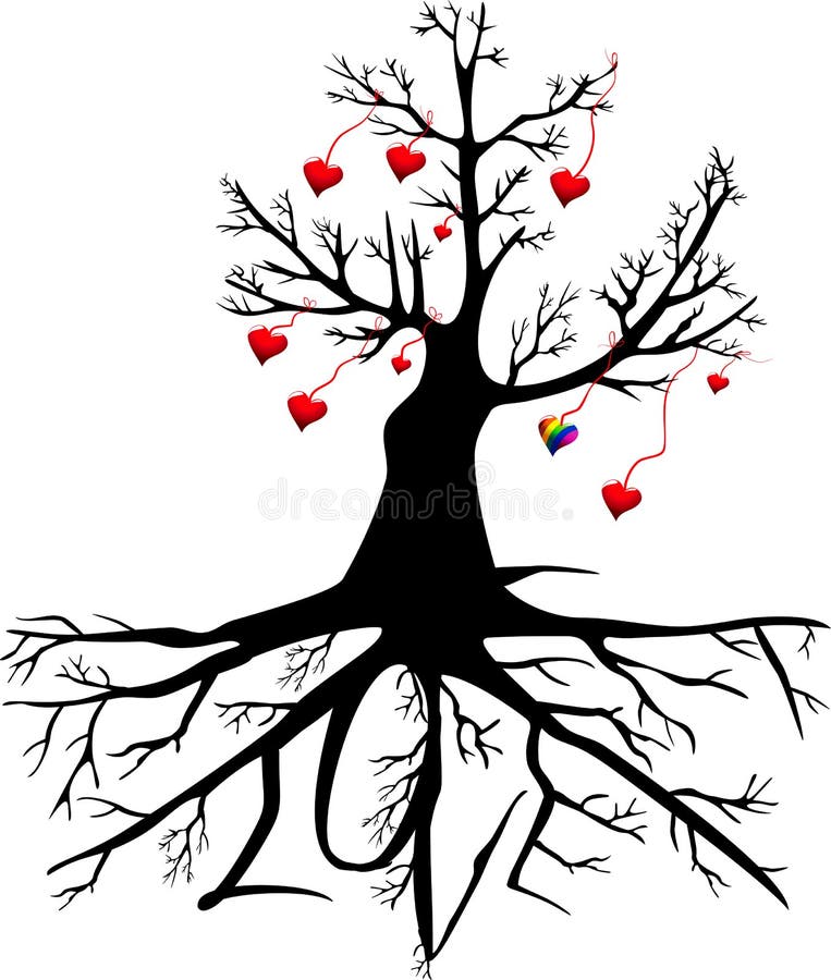 Arbre Avec Des Coeurs Et Le Mot AMOUR Illustration de Vecteur ...