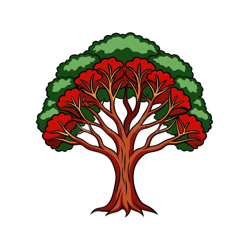 Arbutus Tree Art with Bold Outline on White Stock Illustration ...