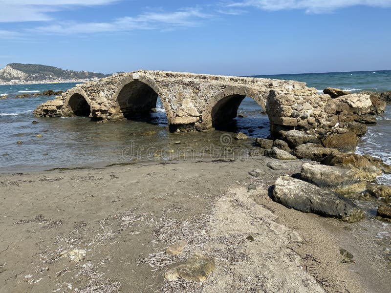 Arc Bridge at Argassi Beach. Stock Image - Image of argassi, rock ...