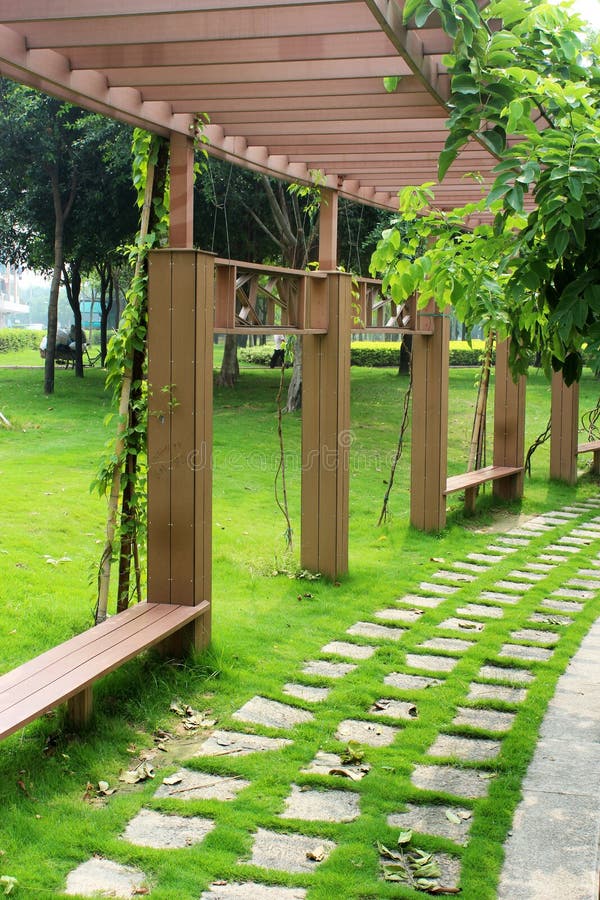 Garden Corridor with White Frame Stock Image - Image of blue, aisle ...