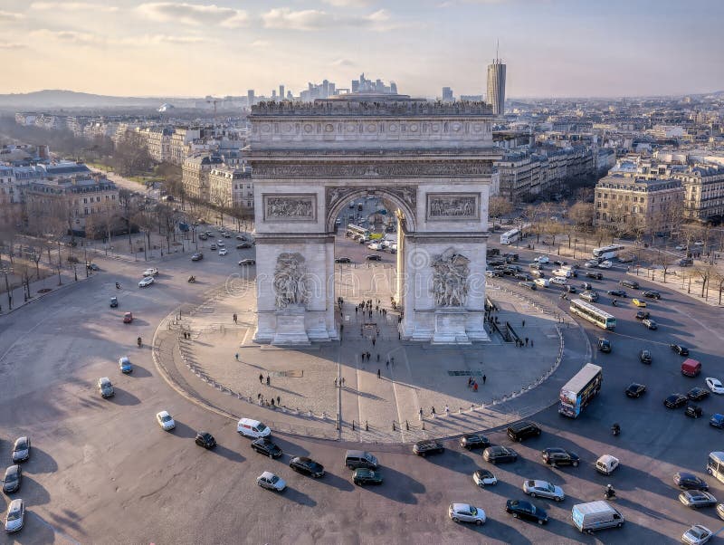 Arc De Triomphe Aerial Panorama Front. Editorial Photo - Image of ...