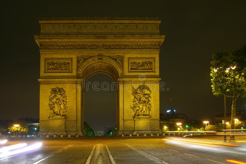 Arc De Triomphe in Paris by Night Stock Image - Image of place, capital ...