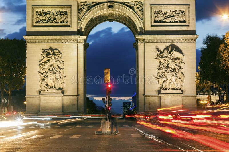 Triomphe Gate in Paris Seen at Night, France. Stock Image - Image of ...