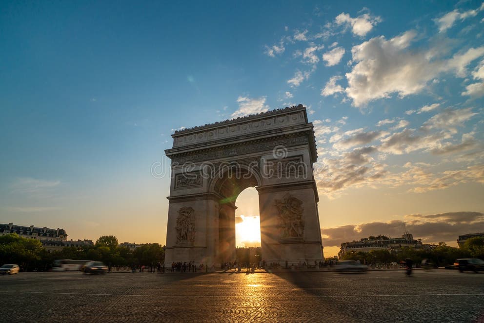 Arc De Triomphe at Sunset, Paris Stock Image - Image of holiday, famous ...